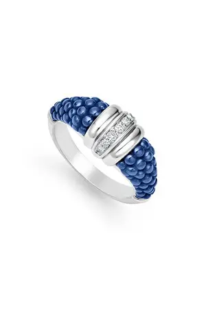 Lagos Caviar Ultramarine Ceramic Diamond Stacking Ring - Blue