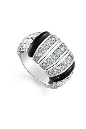 Lagos Caviar Ceramic Diamond Ring - Black