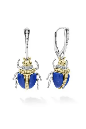 Lagos Rare Wonders Lapis Beetle Diamond Drop Earrings - Gold