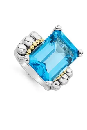 Lagos Glacier Extra Large Emerald-cut Swiss Topaz Ring - Blue