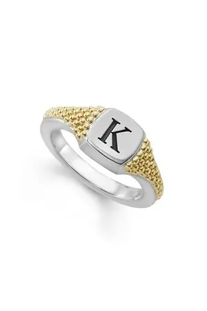 Lagos Signature Caviar Square Signet Ring - Gold