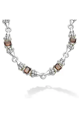 Lagos Glacier Smokey Quartz Caviar Necklace - Gold