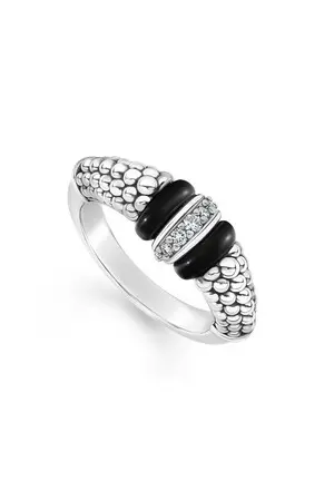 Lagos Caviar Ceramic And Diamond Ring - Black