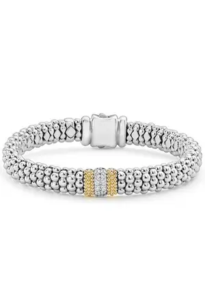 Lagos Caviar Lux Single Station Diamond Bracelet In 18k And Sterling Silver - Gold