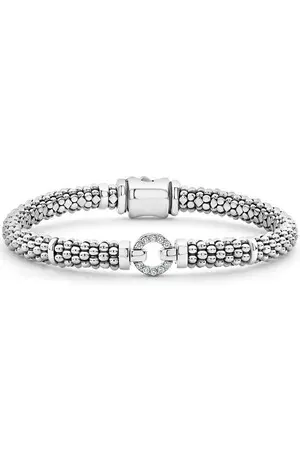 Lagos Enso Diamond Circle Caviar Beaded Bracelet - Silver