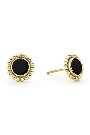 Lagos Covet Round Onyx Stud Earrings - Gold