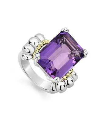 Lagos Glacier Large Emerald-cut Amethyst Statement Ring - Gold