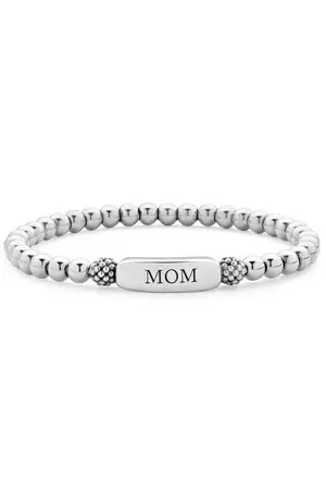 Lagos Signature Caviar Mom Stretch Bead Bracelet - Red