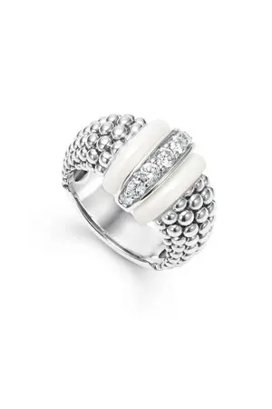 Lagos Caviar Ceramic Diamond Ring - White