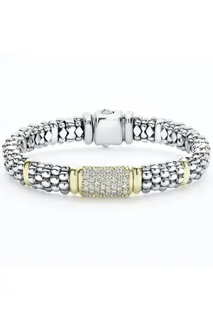 Lagos Signature Caviar Two-tone Diamond Bracelet - Gold