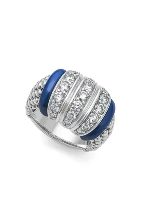 Lagos Caviar Ultramarine Ceramic And Diamond Ring - Blue