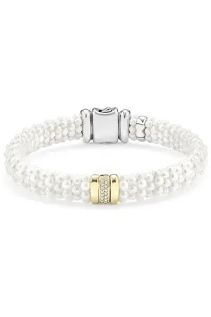 Lagos Caviar Single Station Ceramic Diamond Bracelet - White