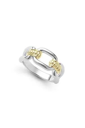 Lagos Signature Caviar Two-tone Link Ring - Gold