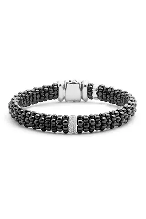 Lagos Caviar Single Station Ceramic Diamond Bracelet - Black