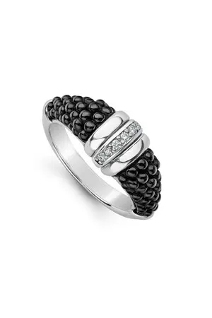 Lagos Caviar Ceramic Diamond Stacking Ring - Black