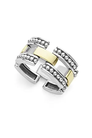 Lagos High Bar Two-tone Caviar Link Ring