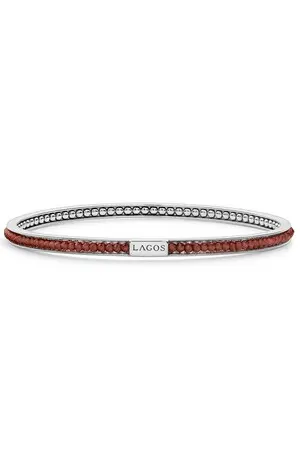 Lagos Caviar Icon Garnet Bangle - Silver