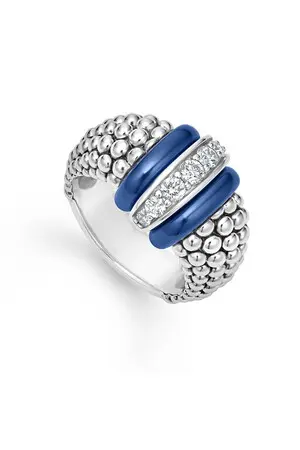 Lagos Caviar Ultramarine Ceramic Caviar Diamond Ring - Blue