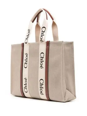 Chloé Woody Linen Tote Bag - Neutrals