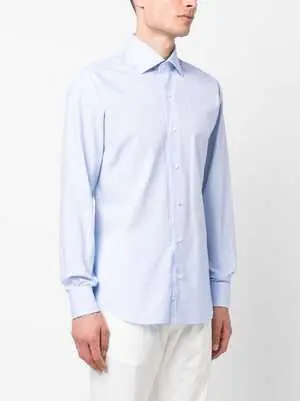 BARBA NAPOLI Spread-collar Cotton Shirt - Blue
