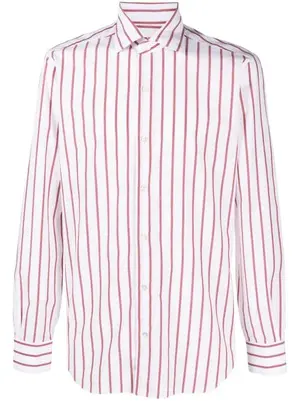 BARBA NAPOLI Stripe-print Cotton Shirt - Red
