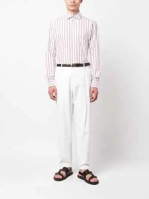 BARBA NAPOLI Stripe-print Cotton Shirt - Red