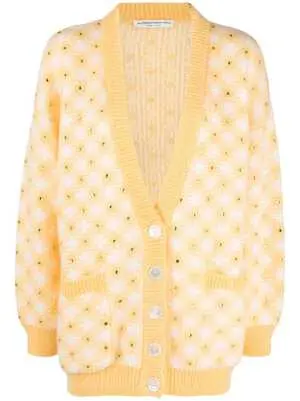 Alessandra Rich Check-pattern Embellished Cardigan Yellow
