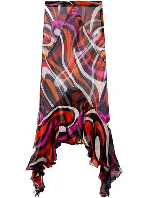 Emilio Pucci Marmo-print Asymmetric Silk Skirt