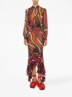 Emilio Pucci Marmo-print Asymmetric Silk Skirt