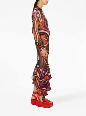 Emilio Pucci Marmo-print Asymmetric Silk Skirt