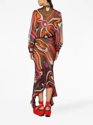 Emilio Pucci Marmo-print Asymmetric Silk Skirt
