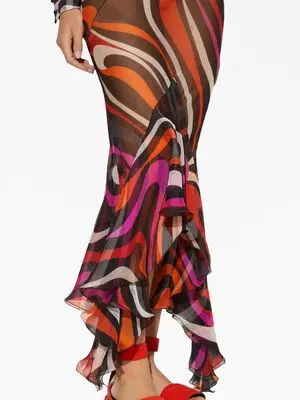 Emilio Pucci Marmo-print Asymmetric Silk Skirt