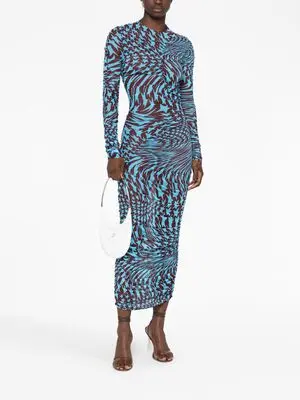 MUGLER Star-print Ruched Midi Dress - Blue