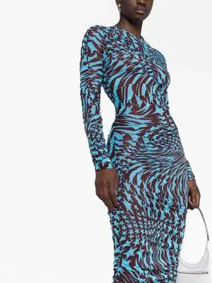MUGLER Star-print Ruched Midi Dress - Blue