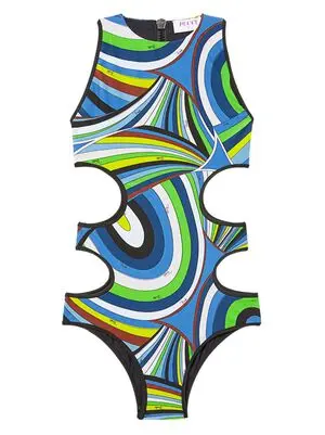Emilio Pucci Wave-print Cut-out Swimsuit - Blue