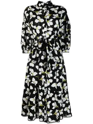Diane Von Furstenberg Floral-print Belted Cotton Dress - Black