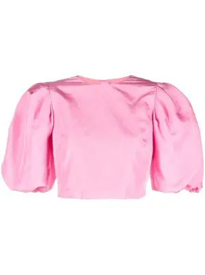 MSGM Puff-sleeved Crop Top - Pink