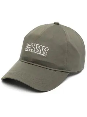 GANNI Logo-embroidered Cotton Cap - Green