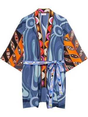 Emilio Pucci Graphic-print Silk Robe Minidress - Blue