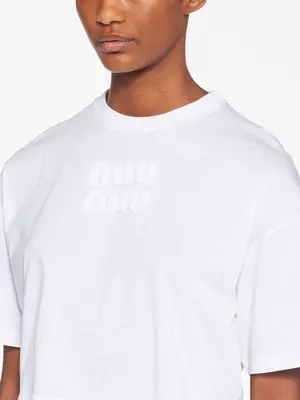 Miu Miu Embroidered Logo Cotton T-Shirt - White | Editorialist