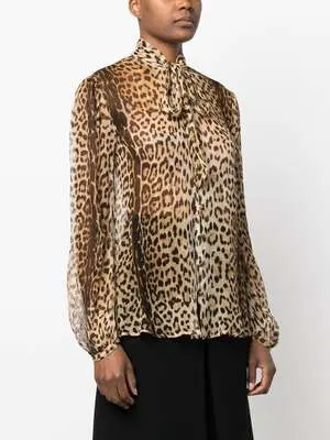 Roberto Cavalli Leopard-print Sheer Blouse
