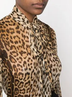 Roberto Cavalli Leopard-print Sheer Blouse