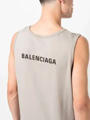 Balenciaga Logo-Print Tank Top - Grey | Editorialist