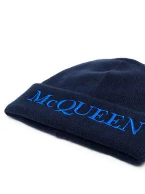 Alexander McQueen Logo-embroidered Beanie - Blue