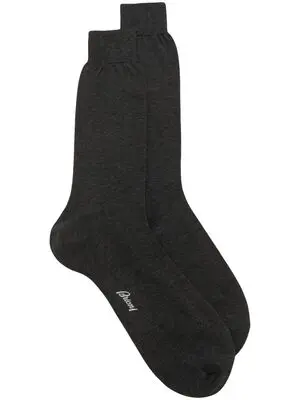 Brioni Intarsia-logo Cotton Socks - Grey