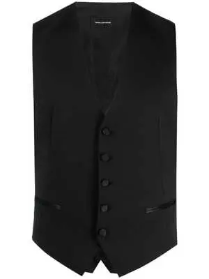 Tagliatore Button-down Cotton Waistcoat - Black