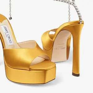 JIMMY CHOO Saeda Sandal Platform 125  Sunflower Satin Platform Sandals With Crystal Embellishment