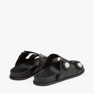 JIMMY CHOO Fayence Flat Leather Sandals With Pearl Embellishment - Black