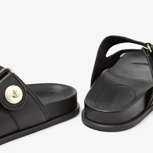 JIMMY CHOO Fayence Flat Leather Sandals With Pearl Embellishment - Black
