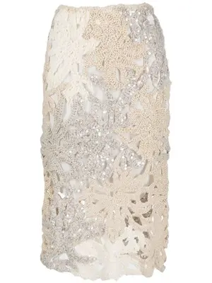 Brunello Cucinelli Embellished Crochet-knit Skirt